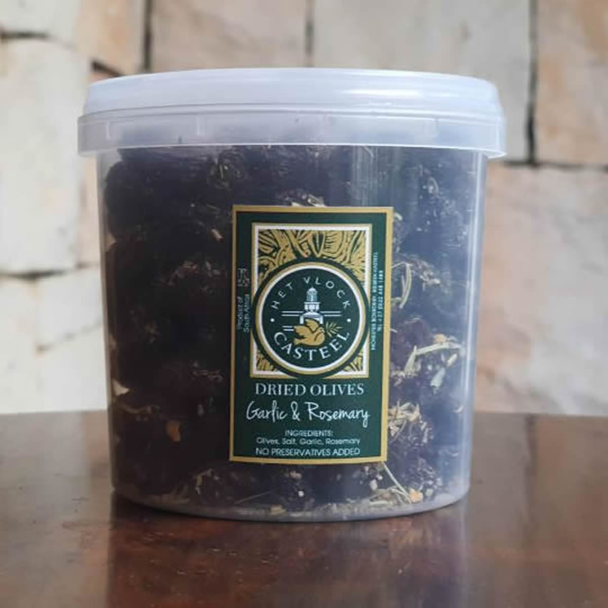 Dried Olives with Garlic and Rosemary 180g – Het Vlock Casteel