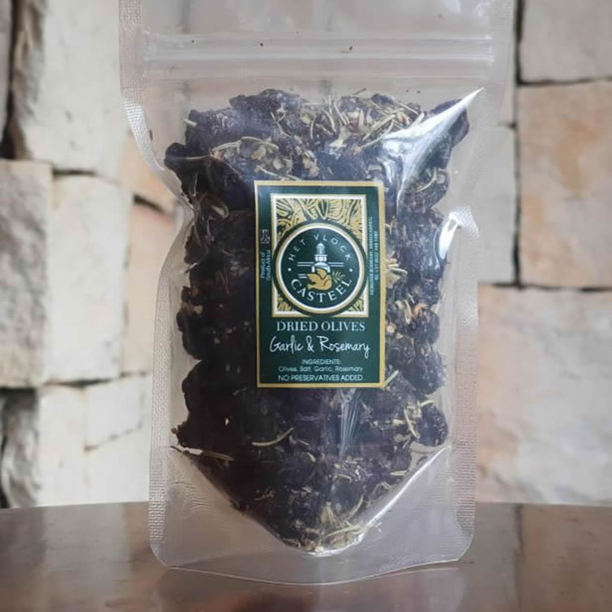 Dried Olives Garlic and Rosemary Snack Pack 100g – Het Vlock Casteel